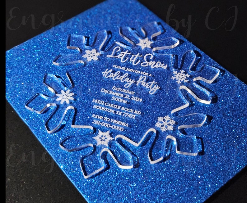 Snowflake Acrylic Invitations, Holiday Party Invitations, Clear Acrylic ...