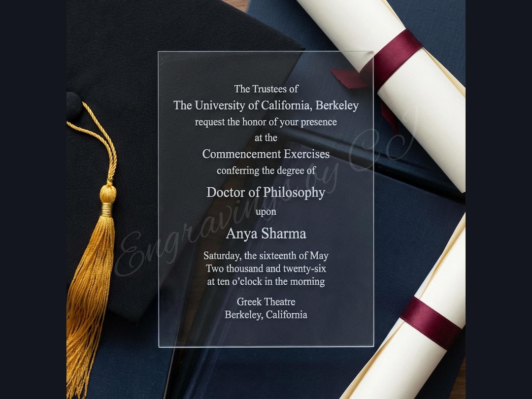 Clear Acrylic Phd Graduation Invitation | Laser Engraved Doctoral ...