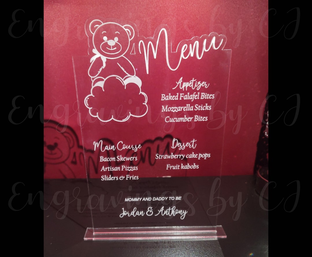 Bear Menu Acrylic, Wedding Menu, Bar Menu, Clear Acrylic Menu, Elegant ...