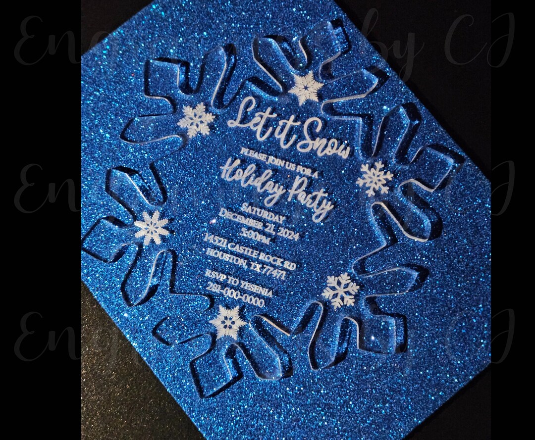 Snowflake Acrylic Invitations, Holiday Party Invitations, Clear Acrylic ...