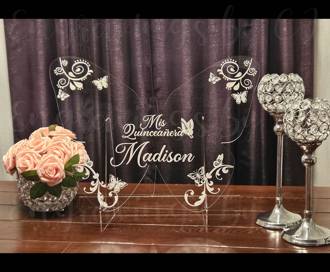 Custom Laser Engraved Butterfly Shaped Sign, Acrylic Reception Sign ...