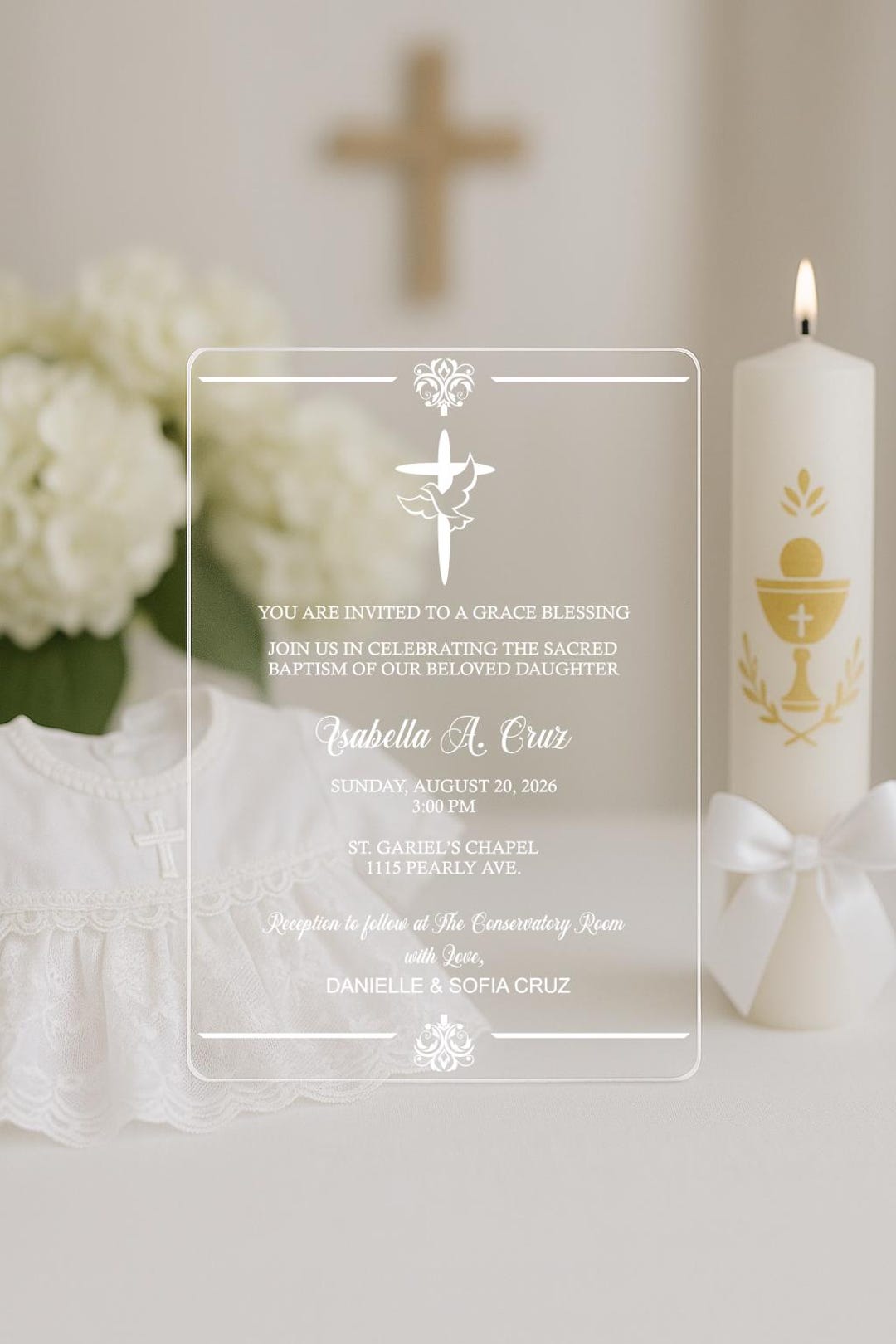 Grace Blessing Simple Baptism Invitation, Clear Acrylic Baptism ...