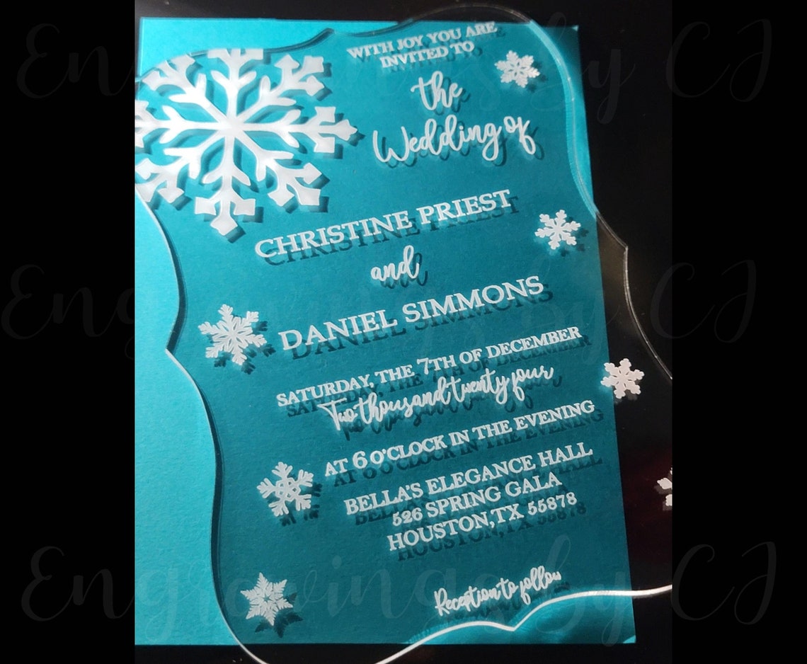 Snowflake Design Laser Engraved Luxury Acrylic Custom Invite, Wedding ...