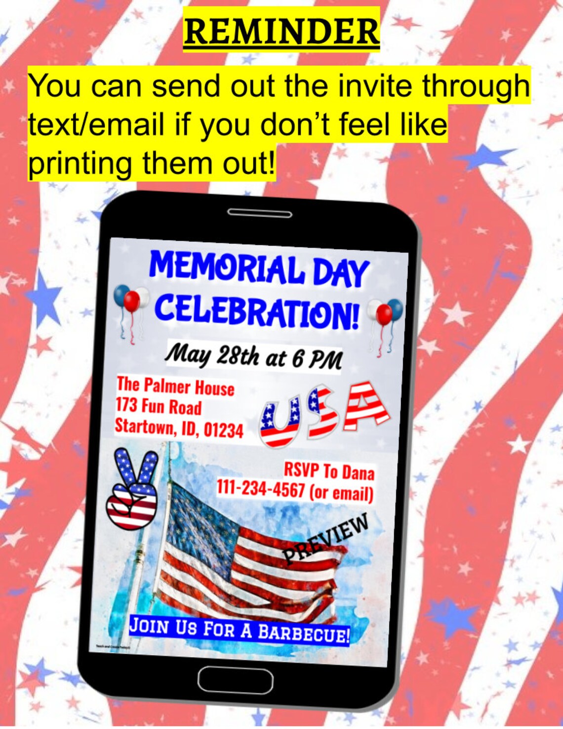 Memorial Day Party Invitations Three Personalized Editable Templates on ...