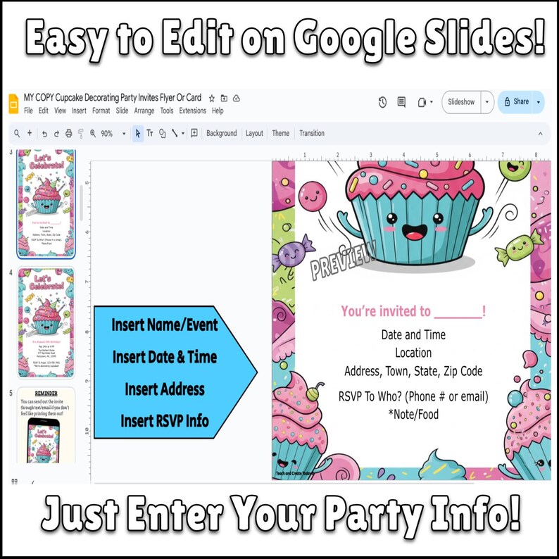 Editable Cupcake Birthday Party Invitation: Printable Digital Template ...