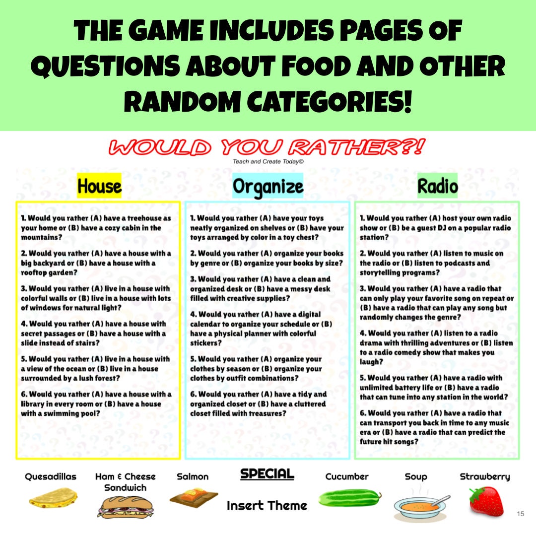 Would You Rather? Board Game Food Edition - Digital Download - Family ...