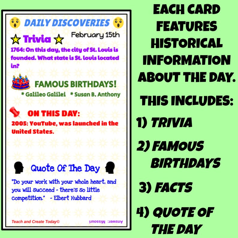 Lunch Box Notes for Kids - February Daily Discovery Cards - Printable ...