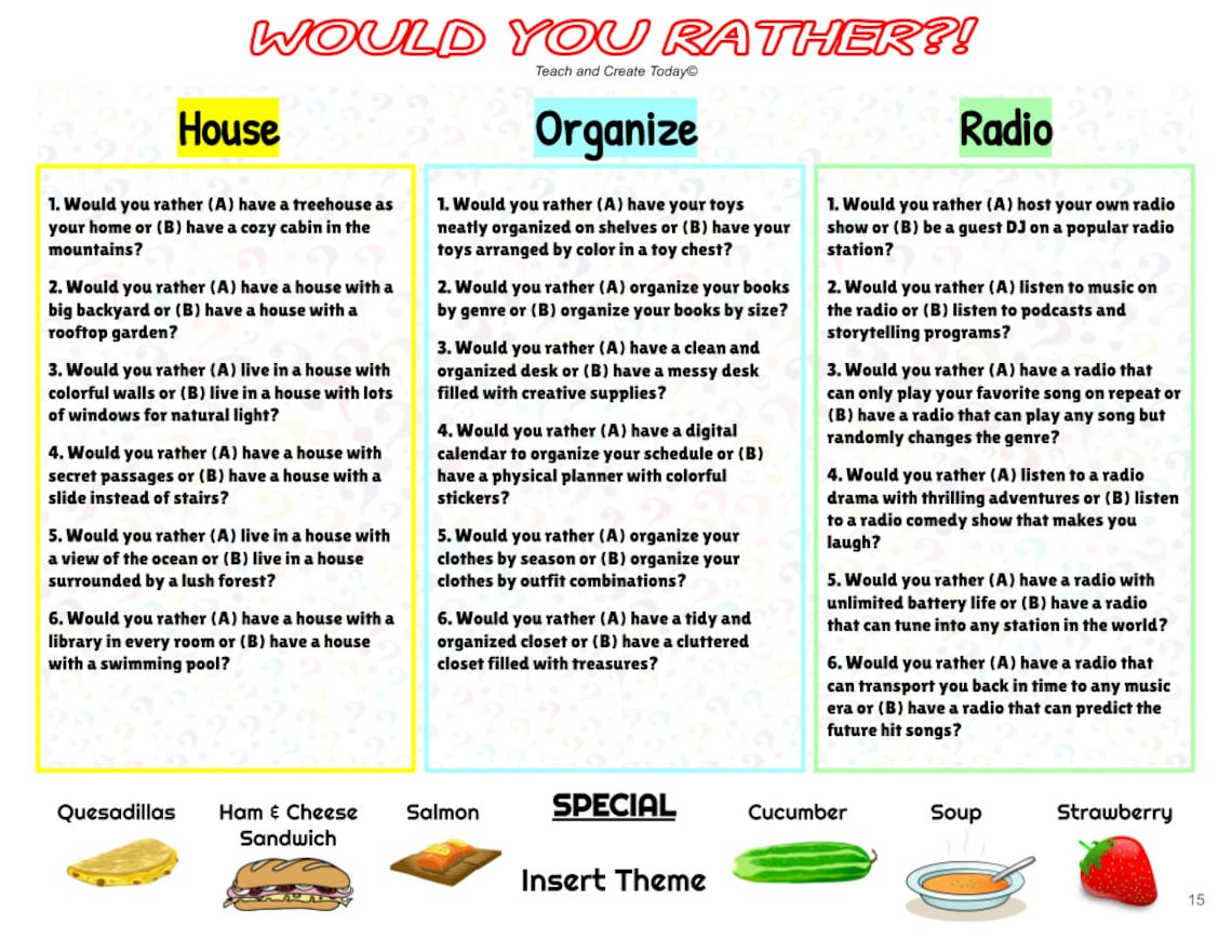 Would You Rather? Board Game Food Edition - Digital Download - Family ...