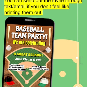 Baseball Team Party Invitations Three Personalized Editable Templates ...