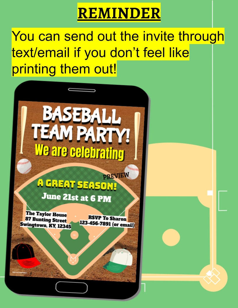 Baseball Team Party Invitations Three Personalized Editable Templates ...