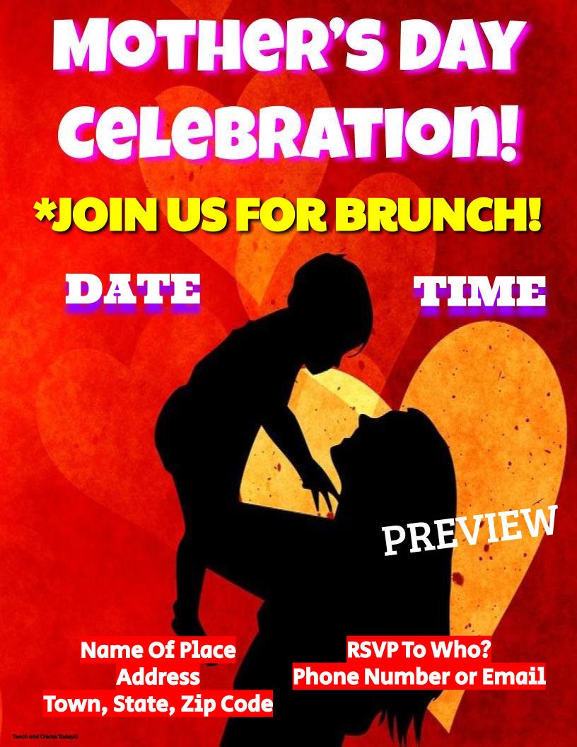 Mother's Day Celebration Invitations- Three Personalized Editable ...