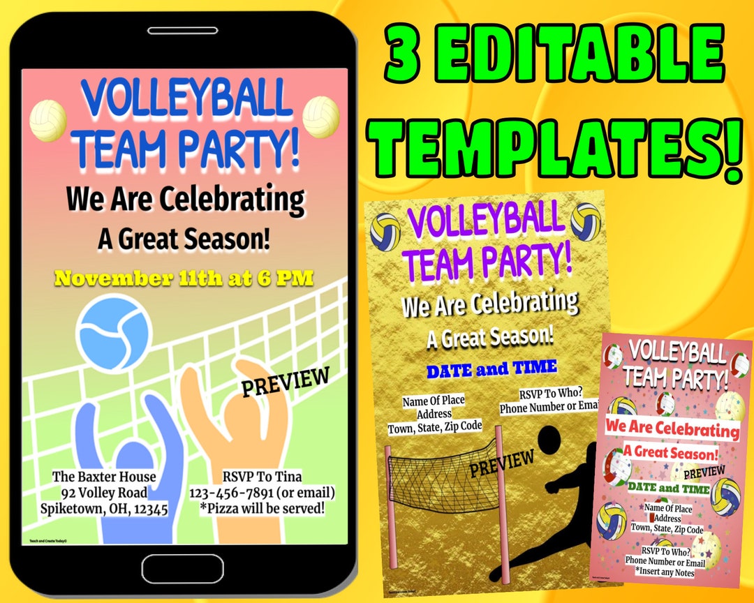 Volleyball Team Party Invitations THREE Templates to Choose - Etsy