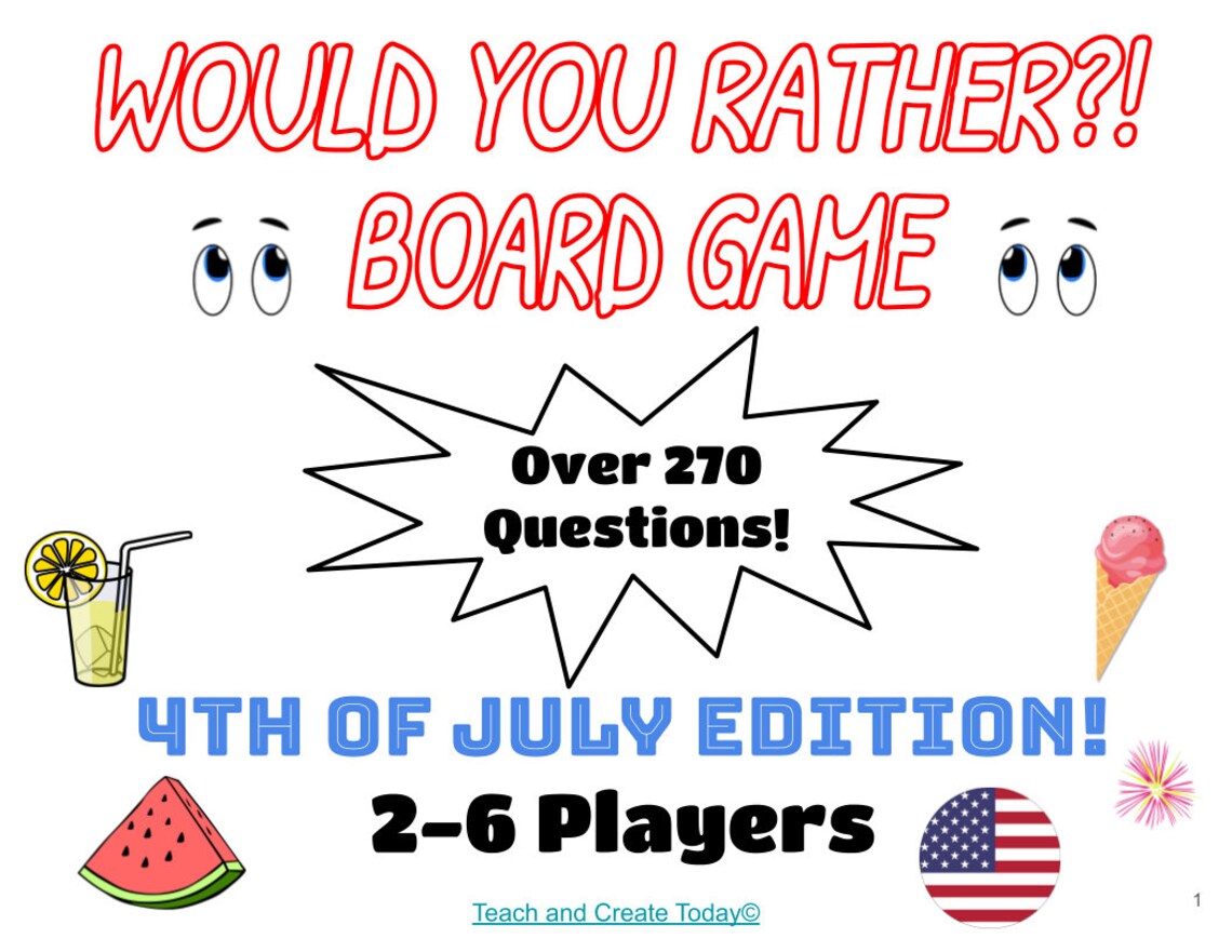 WOULD YOU RATHER Board Game 4th of July Edition Digital - Etsy