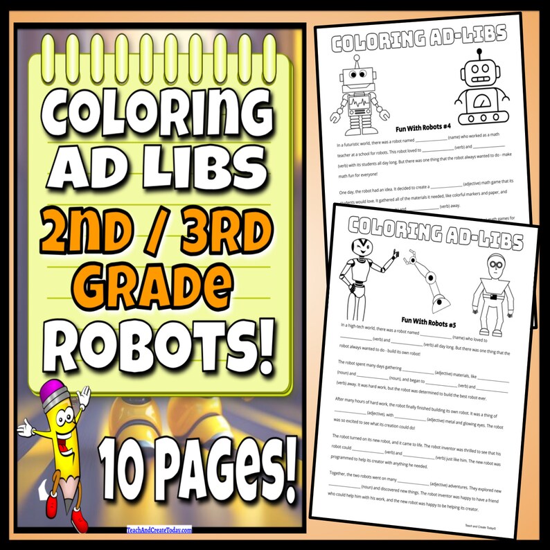 Robot Coloring Ad Libs: Creative Writing for 2nd-3rd Grade (10 ...