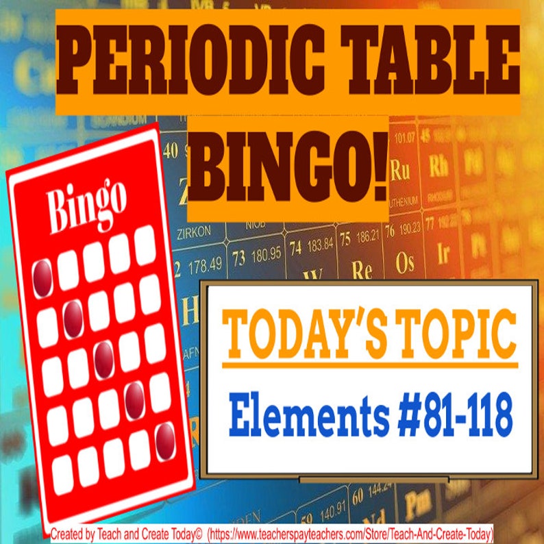 Periodic Table Digital Bingo Game Teaching Science: Elements 1-118 on ...