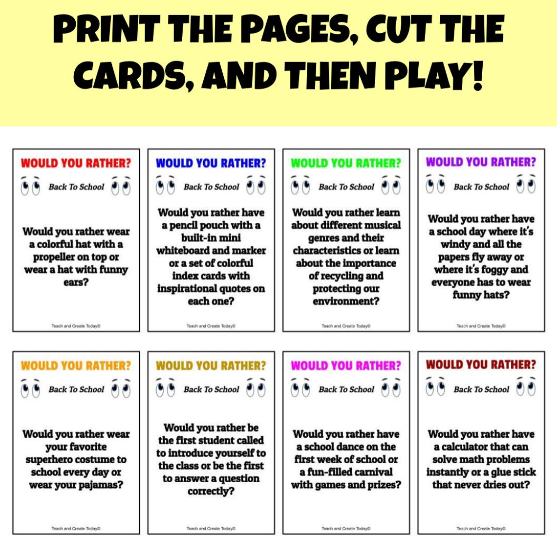 Would You Rather Cards – Back to School Conversation Starters (PDF ...