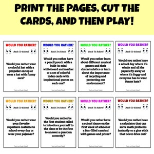 Would You Rather Cards – Back to School Conversation Starters (PDF ...