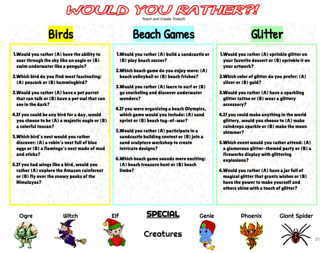 WOULD YOU RATHER Board Game Fantasy Creatures Edition - Etsy