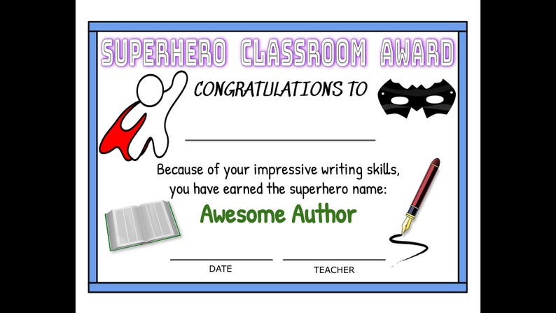 Teaching Resource Classroom Awards for Students: 40 Superhero Themed ...