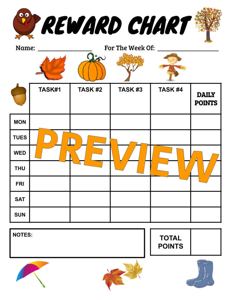 Weekly Reward Chart!! AUTUMN & FALL Theme! Motivate Kids With Chores ...