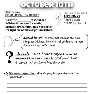 Teaching Resource - October Daily Warm-ups Worksheets: Did You Know ...