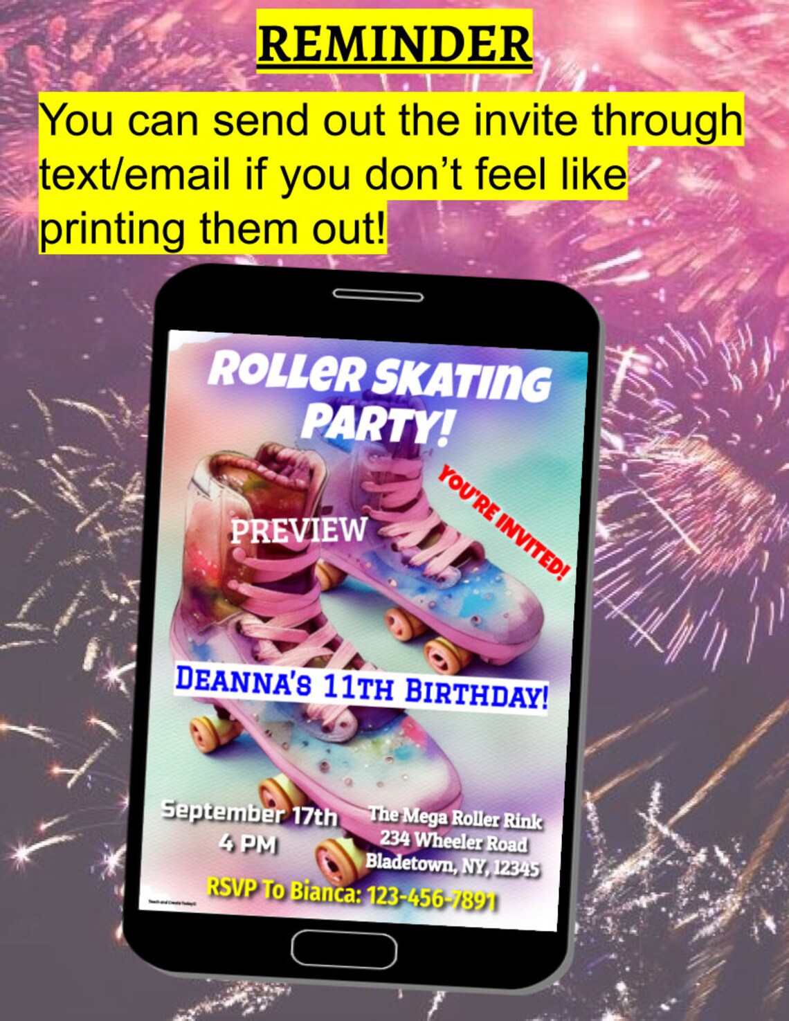 Roller Skating Birthday Party Invitations- Three Personalized Editable ...