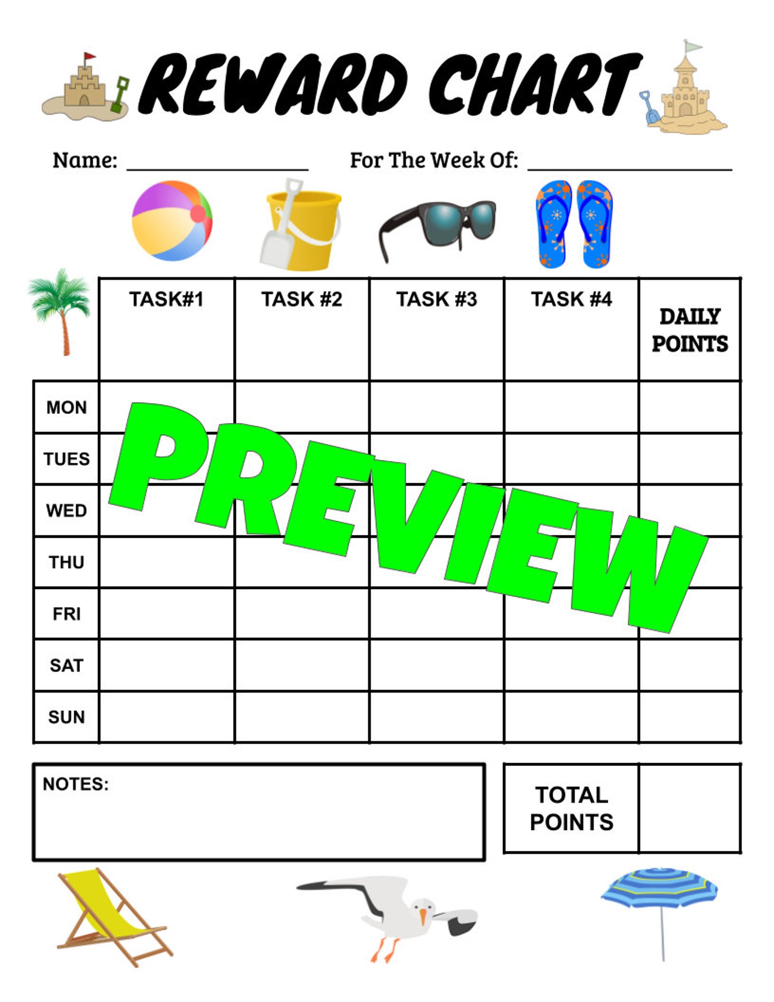 Weekly Reward Chart!! Beach Theme! Motivate Kids With Chores and Good ...