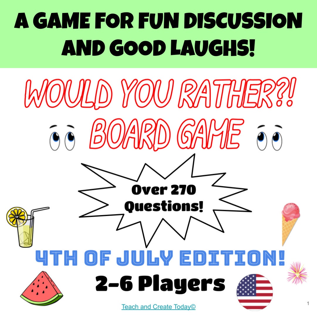 Would You Rather Board Game 4th of July Edition Digital Download Family ...
