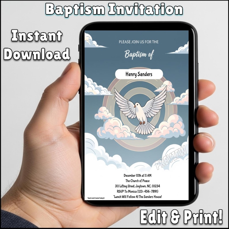 Editable Baptism Invitation Template | Printable Celebration Invite ...