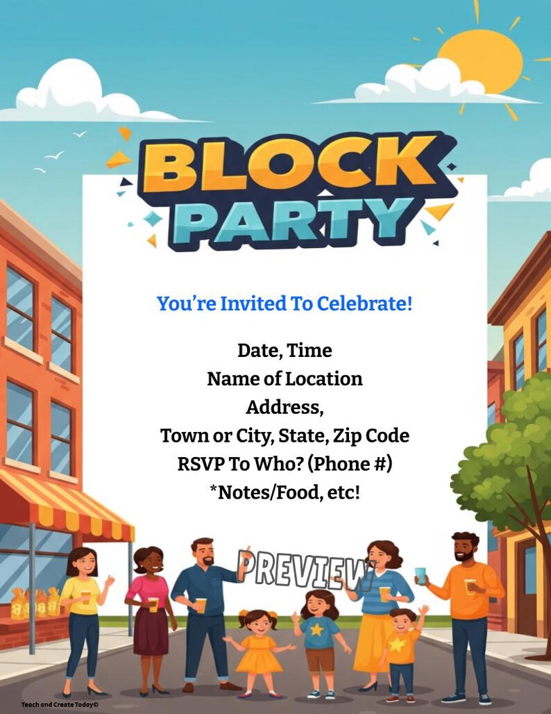 Editable Block Party Invitation | Printable Digital Template (5x7 & 8 ...