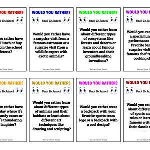 Would You Rather Cards – Back to School Conversation Starters (PDF ...