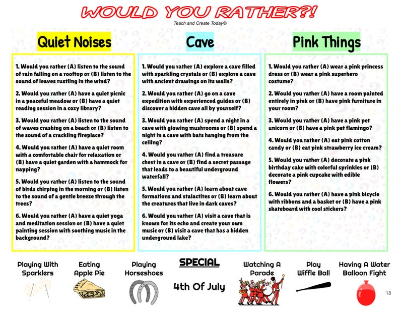 Would You Rather? Board Game 4th of July Edition - Digital Download ...