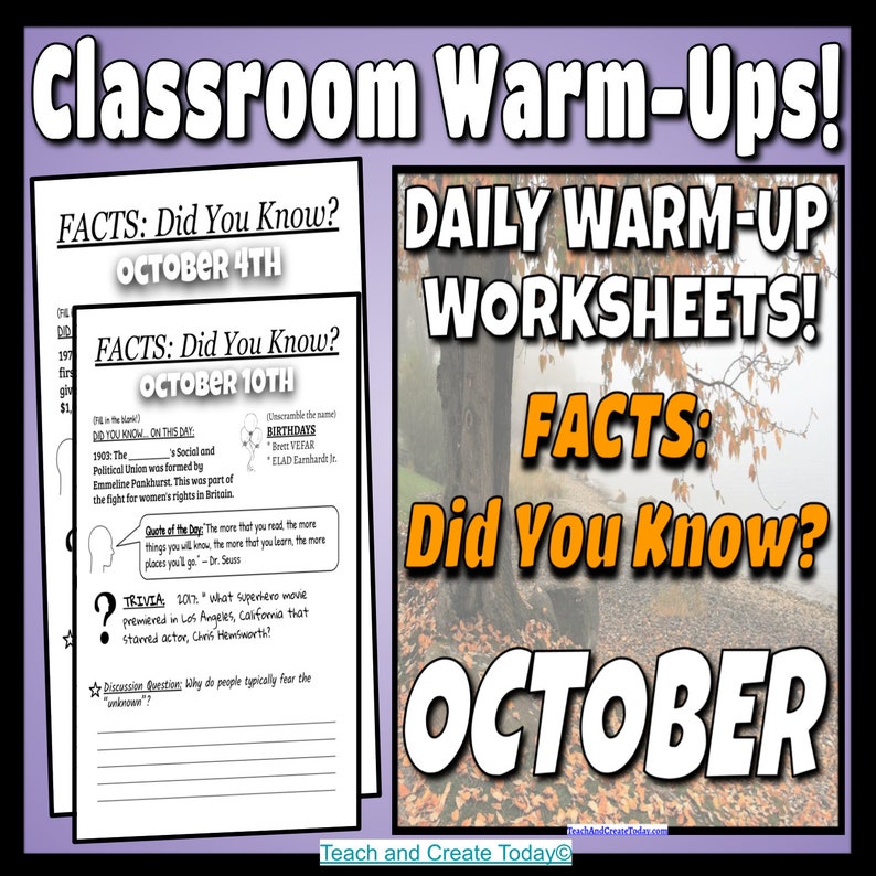 Teaching Resource - October Daily Warm-ups Worksheets: Did You Know ...
