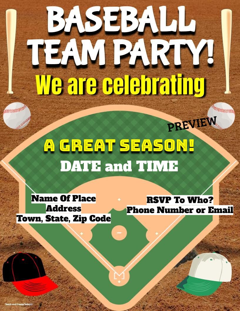 Baseball Team Party Invitations Three Personalized Editable Templates ...