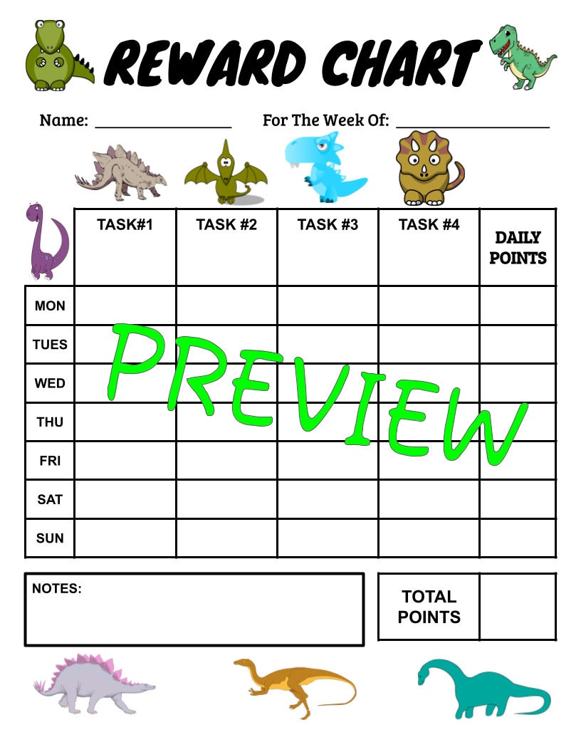 Weekly Reward Chart DINOSAUR Theme Motivate Kids With Chores and Good ...