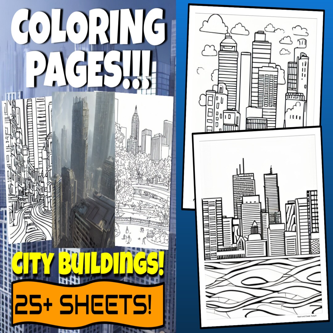 Coloring Pages for Kids - City Buildings - Over 25 Printable Sheets! - Etsy