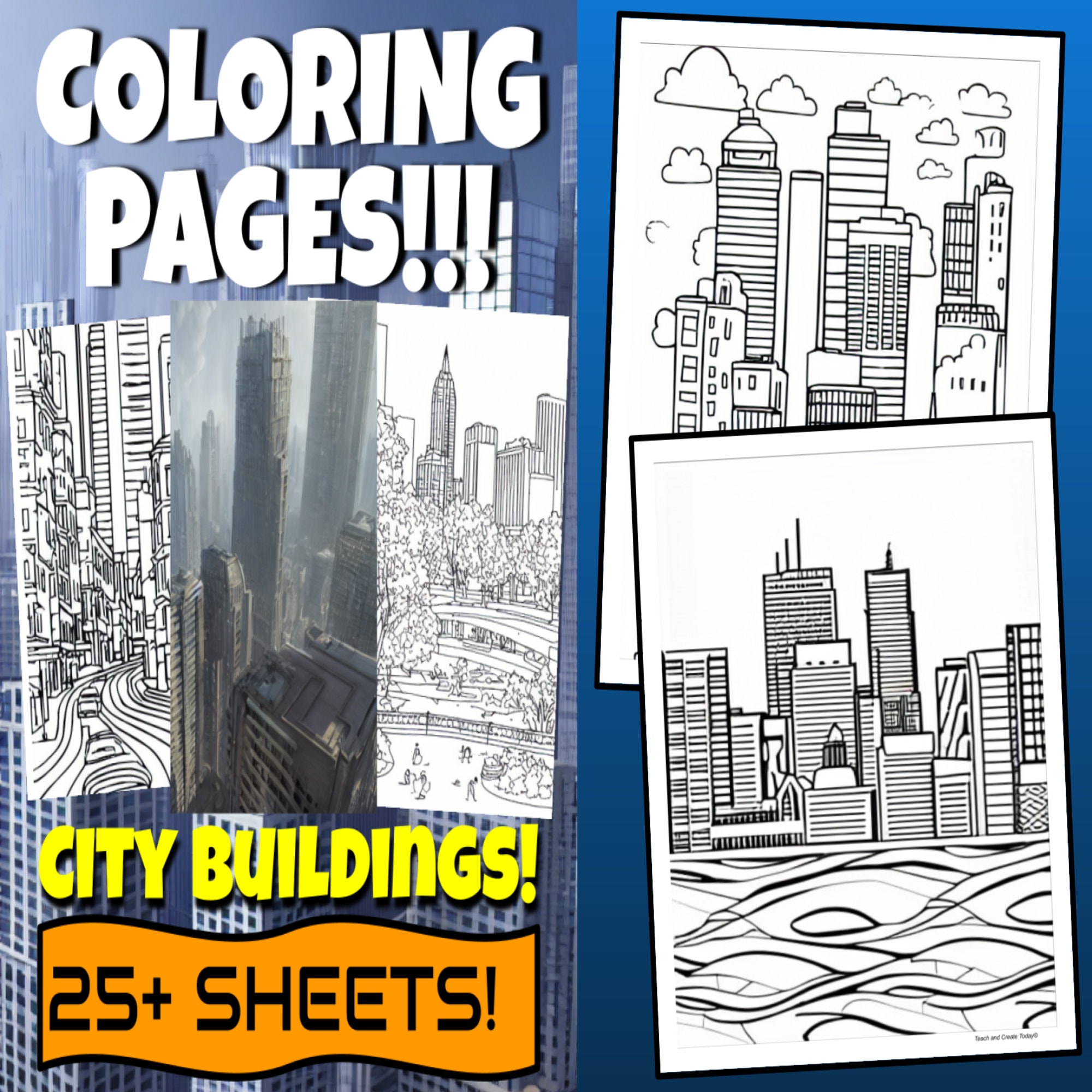 Coloring Pages for Kids - City Buildings - Over 25 Printable Sheets! - Etsy