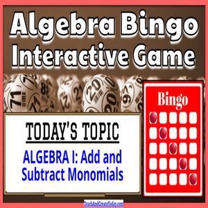 Algebra I Math Bingo Games Set #2- Slope, Factor Quadratic Polynomials, Add, Subtract, Multiply ...