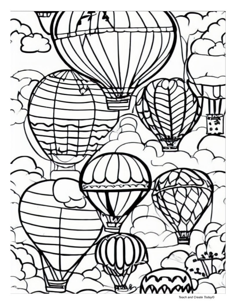 Coloring Pages for Kids Hot Air Balloons Over 25 Printable Sheets - Etsy