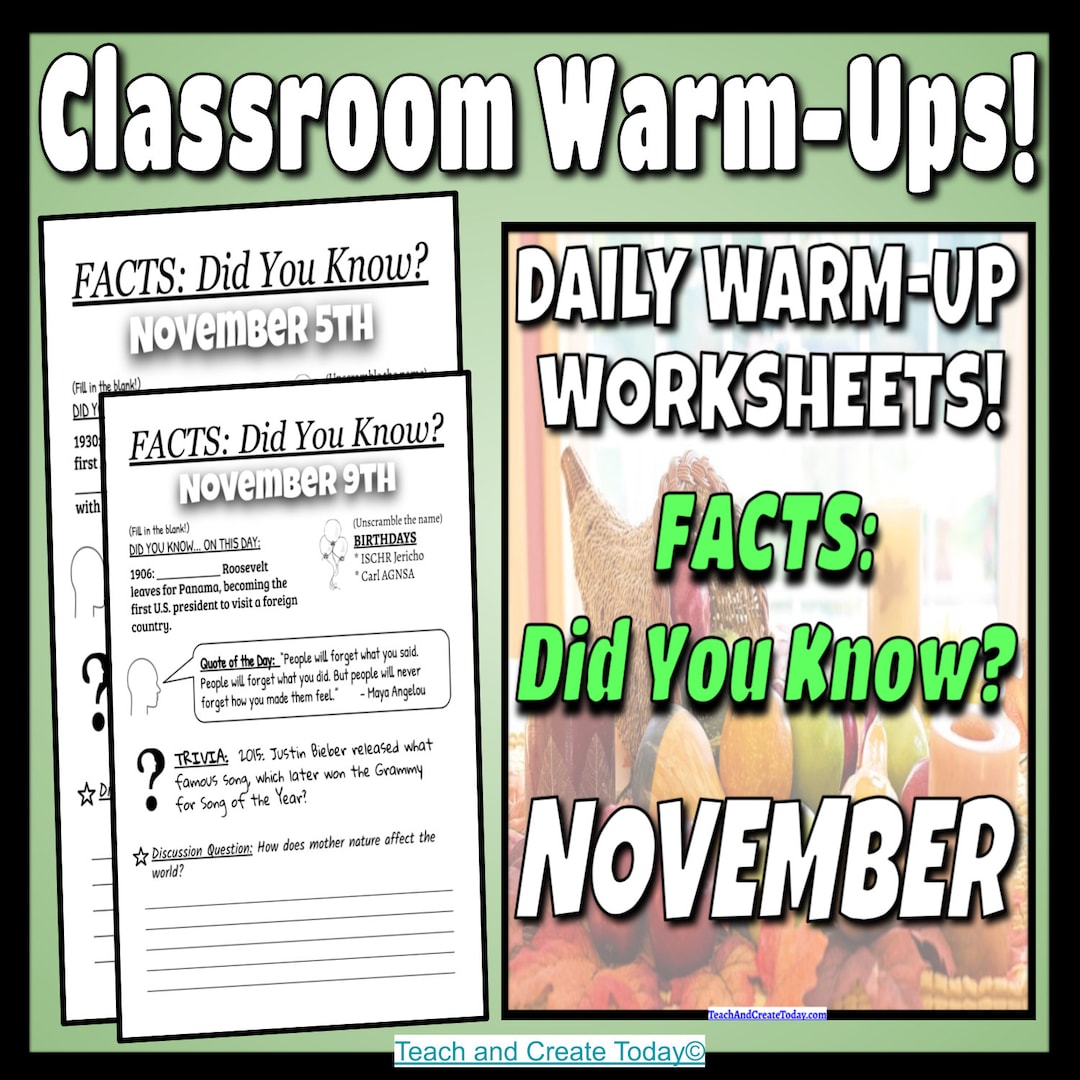 Teaching Resource - November Daily Warm-ups Worksheets: Did You Know ...
