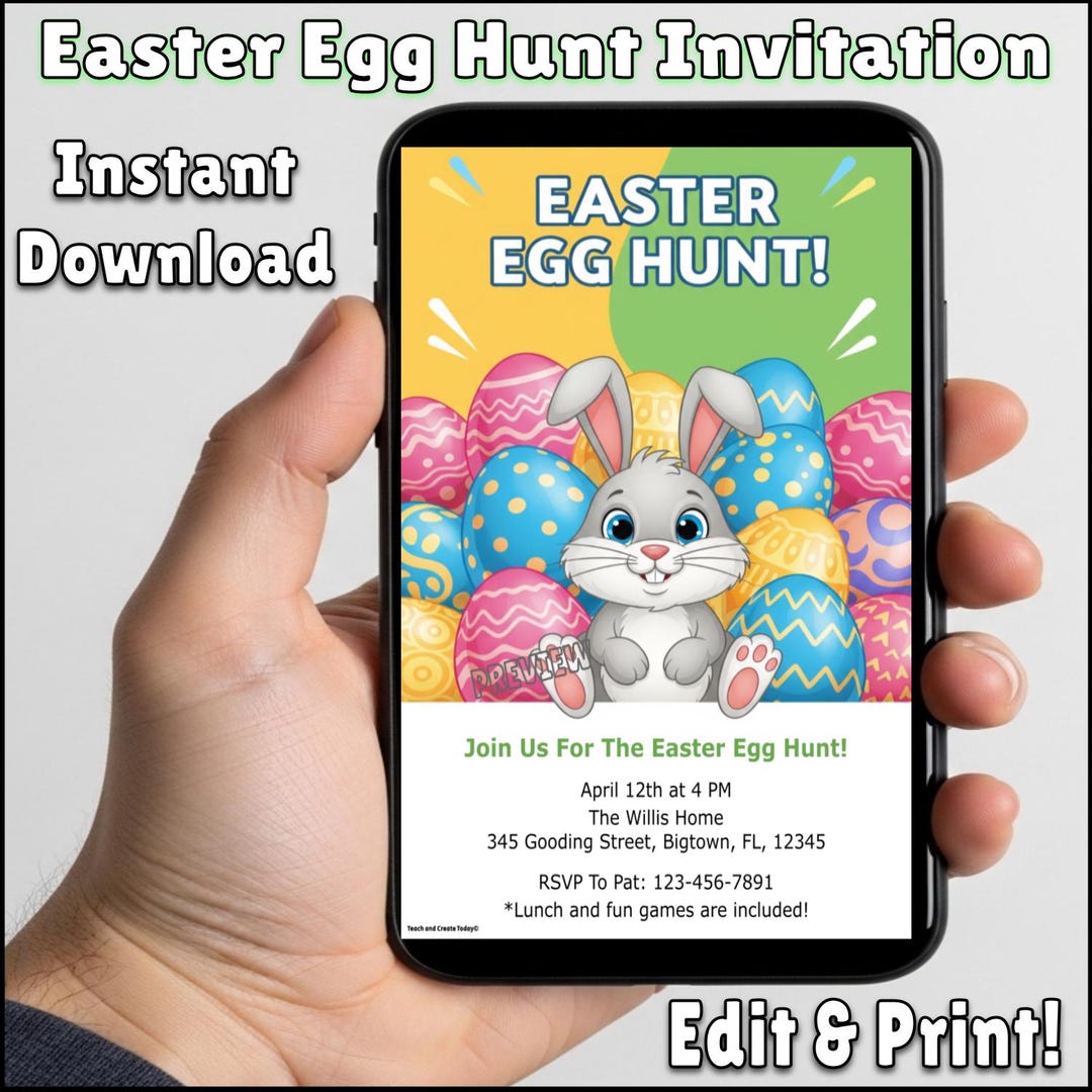 Editable Easter Egg Hunt Invitation: Printable Party Invite (digital ...