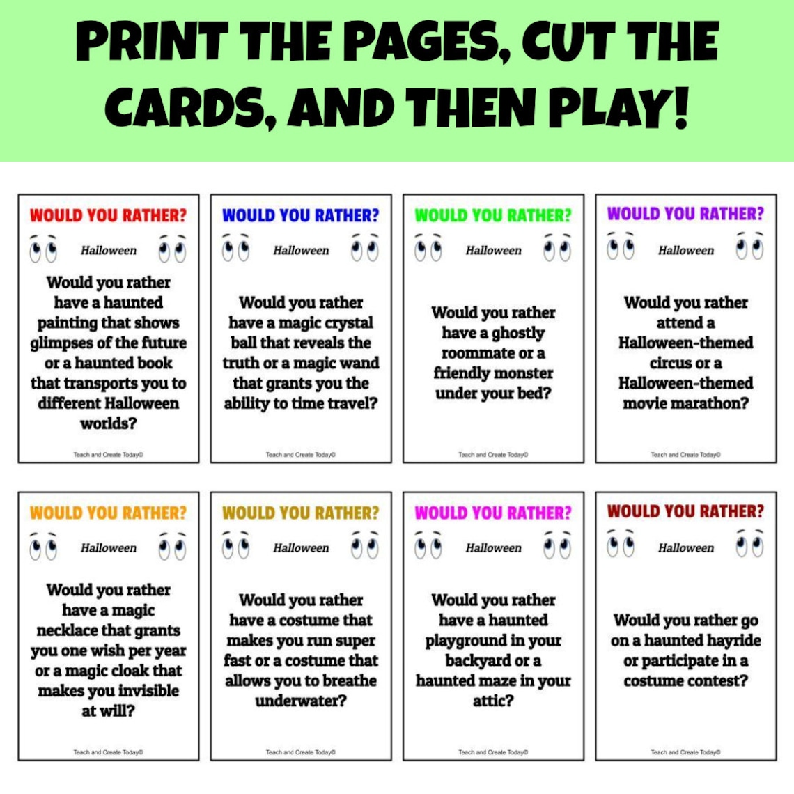 Would You Rather Cards-halloween Edition! Printable 100+ Questions for ...