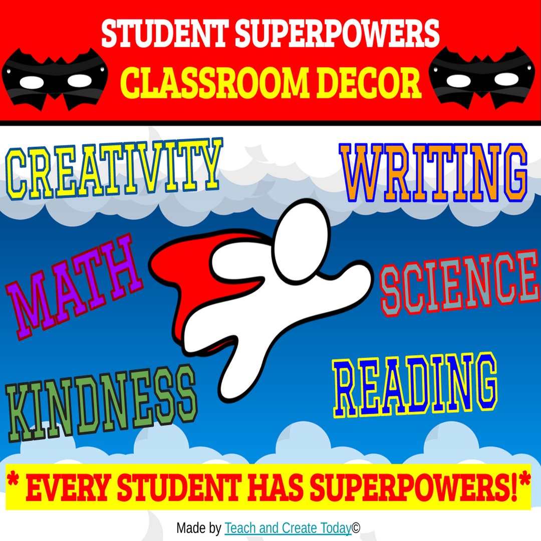 All About Me! Student Superheroes Classroom Poster & Goals - Wall Decor ...