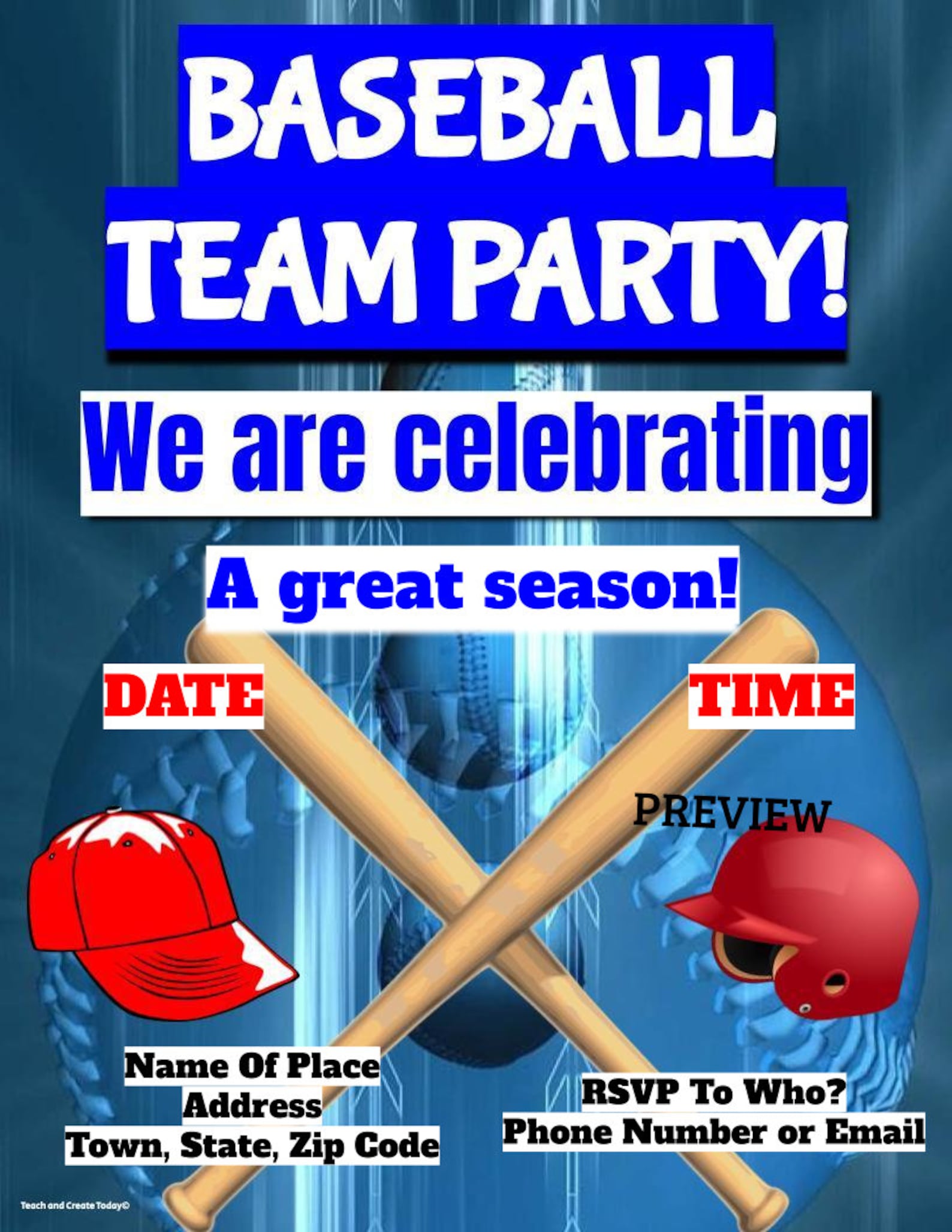 Baseball Team Party Invitations Three Personalized Editable Templates ...