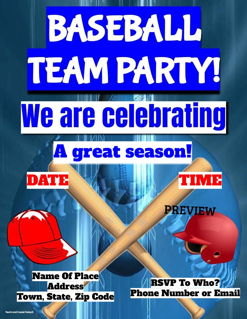 Baseball Team Party Invitations Three Personalized Editable Templates ...