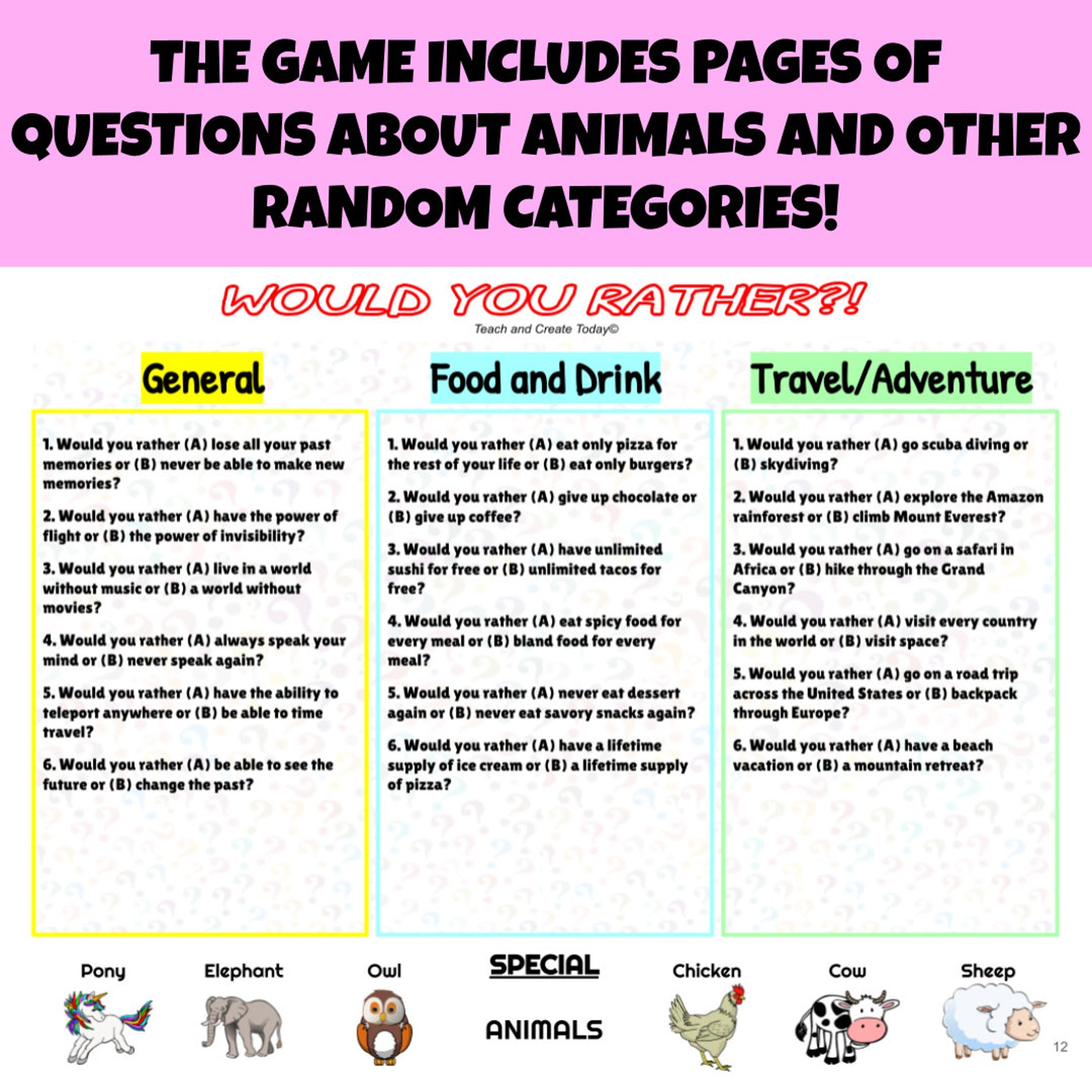 Would You Rather? Board Game Animals Edition - Digital Download ...