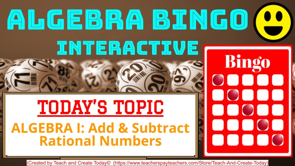 Algebra I Math Bingo Games Set 1 Order of Operations, Add, Subtract ...