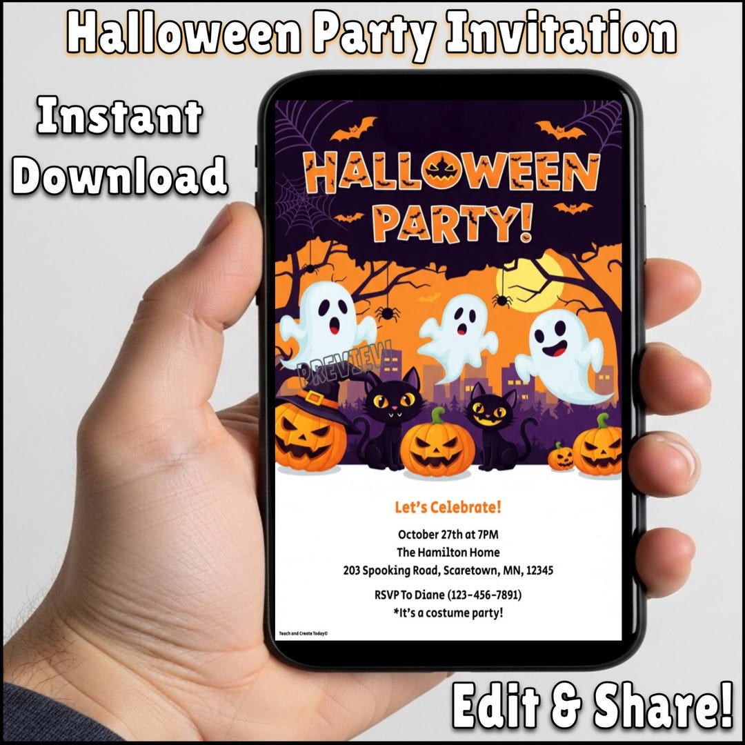 Editable Halloween Party Invitation | Printable Digital Template - Etsy