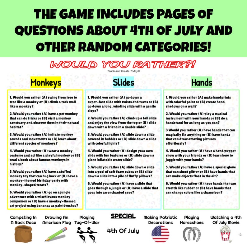 Would You Rather? Board Game 4th of July Edition - Digital Download ...