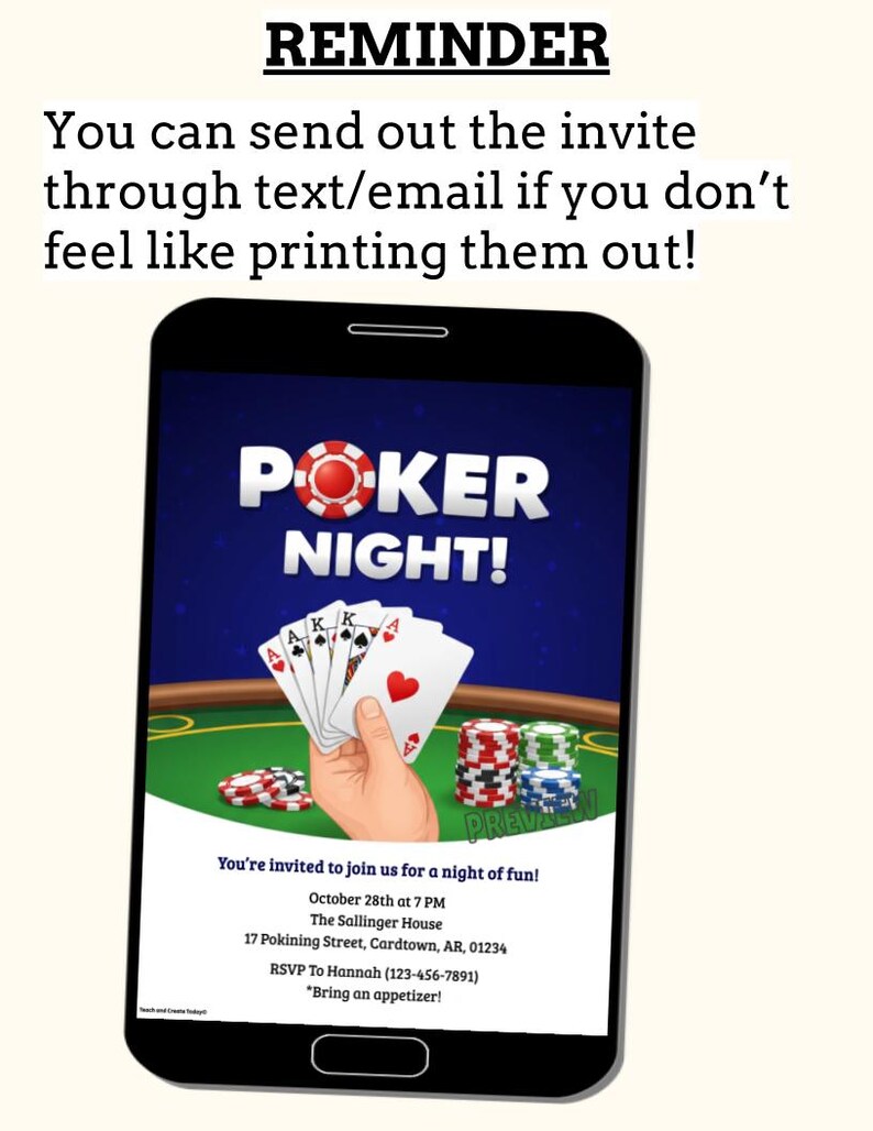 Editable Poker Night Party Invitation | Printable Template (digital ...